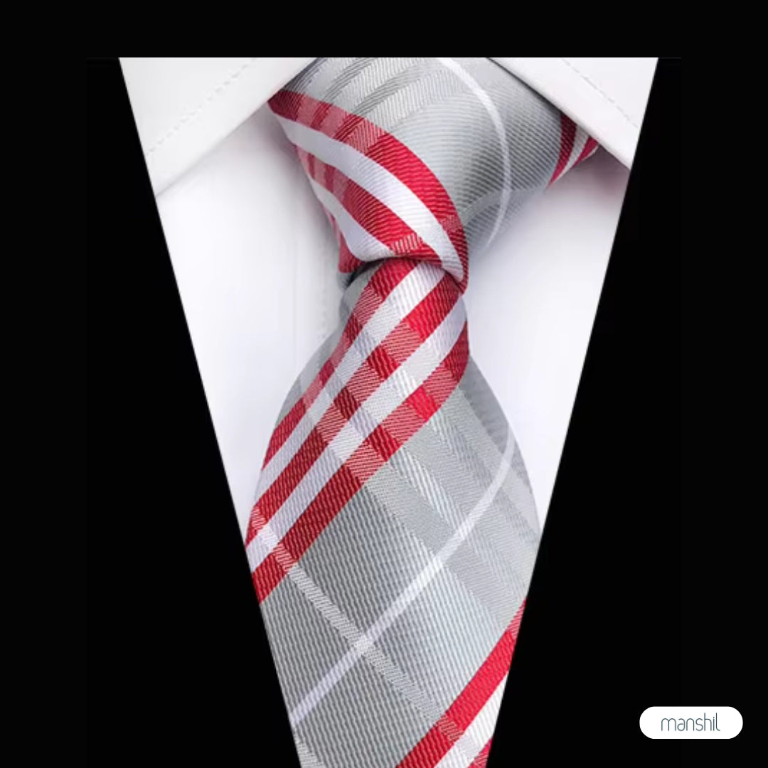 Silver & Red British Tie (A11) – Manshil